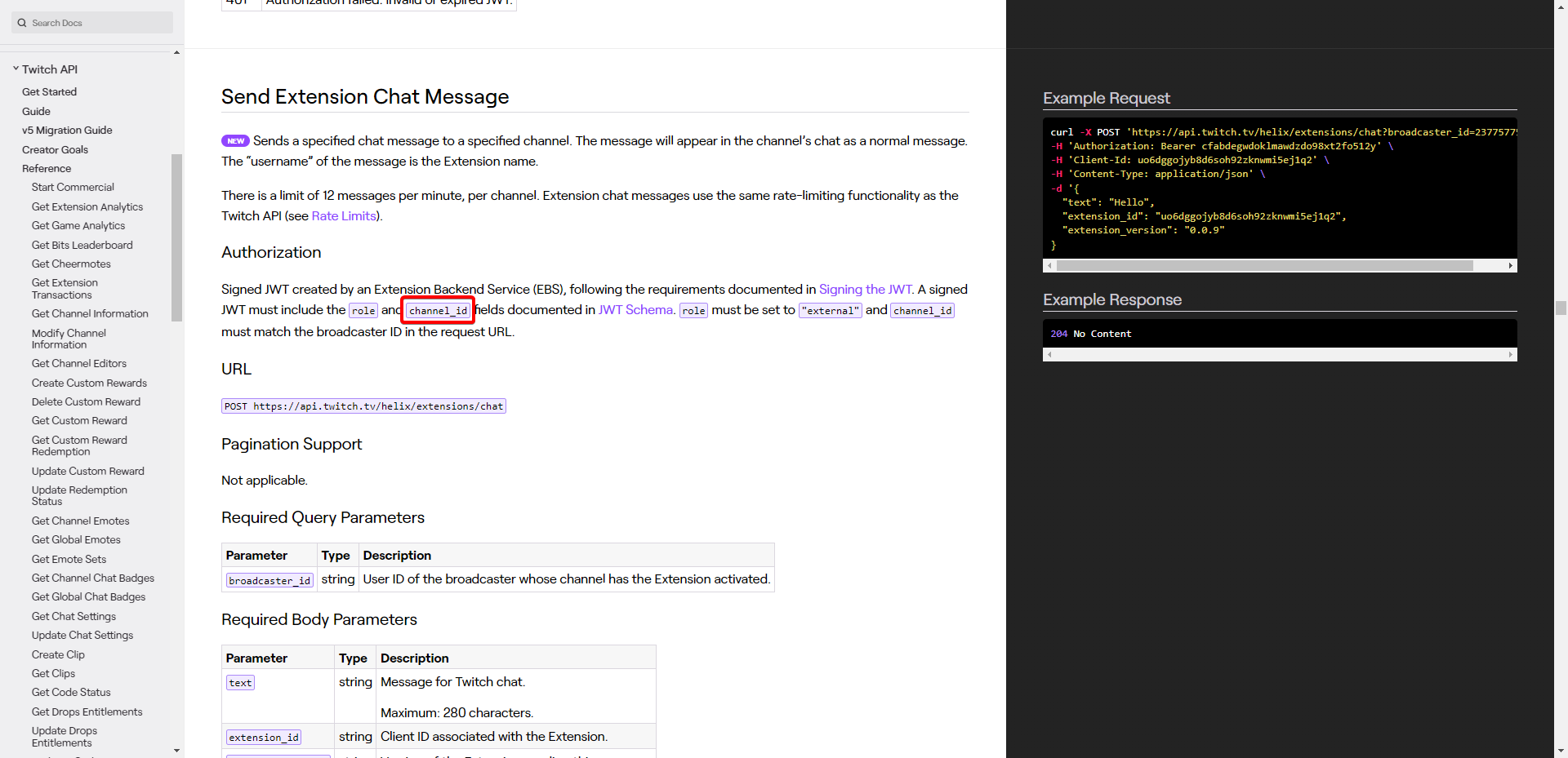 [Docs] Incorrectly listed requirement for Send Extension Chat Message Endpoint · Issue #577 ...